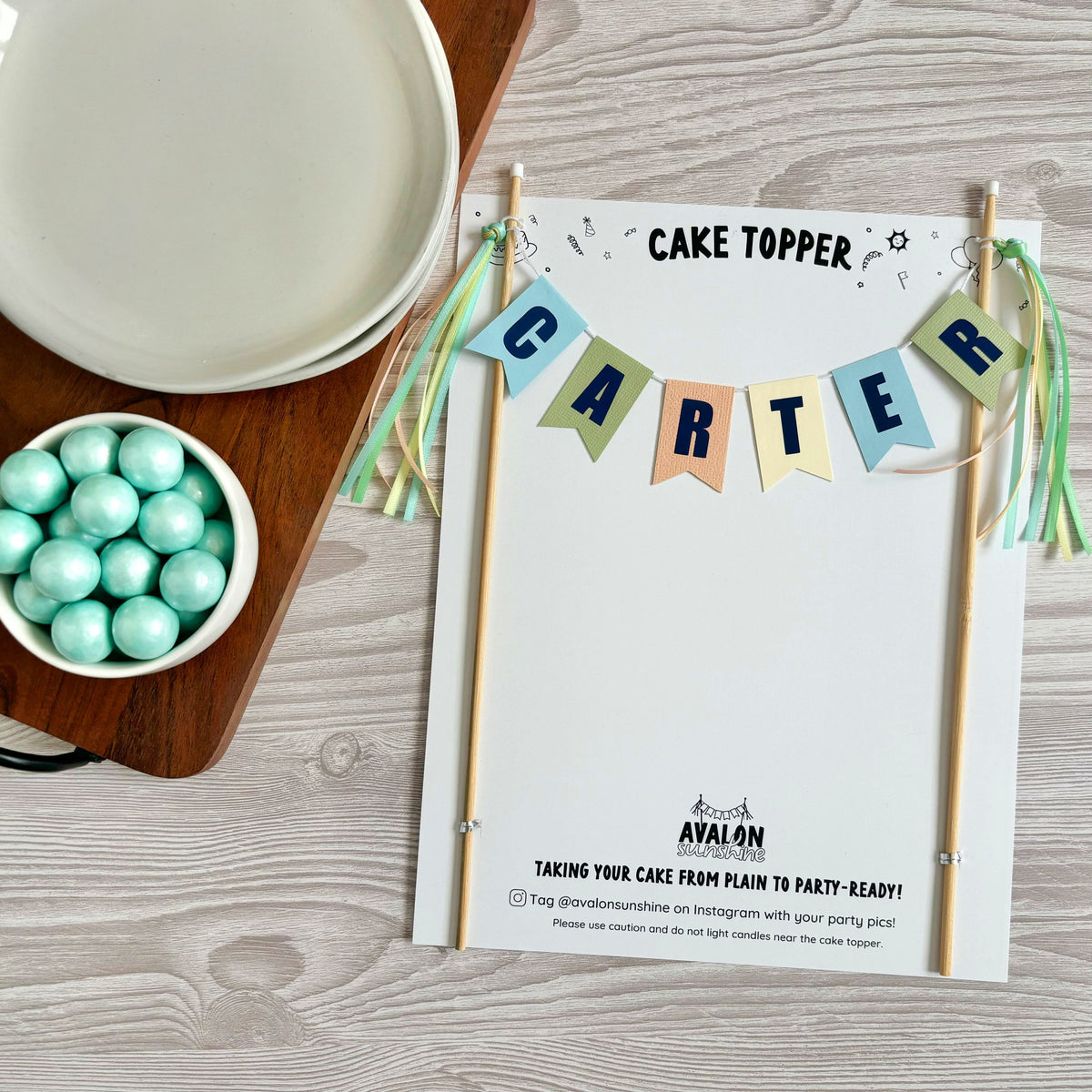 Blue Pastel Name Cake Topper | Avalon Sunshine