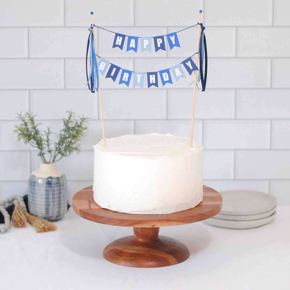 HAPPY BIRTHDAY Cake Topper (Shades of Blue) – Avalon Sunshine